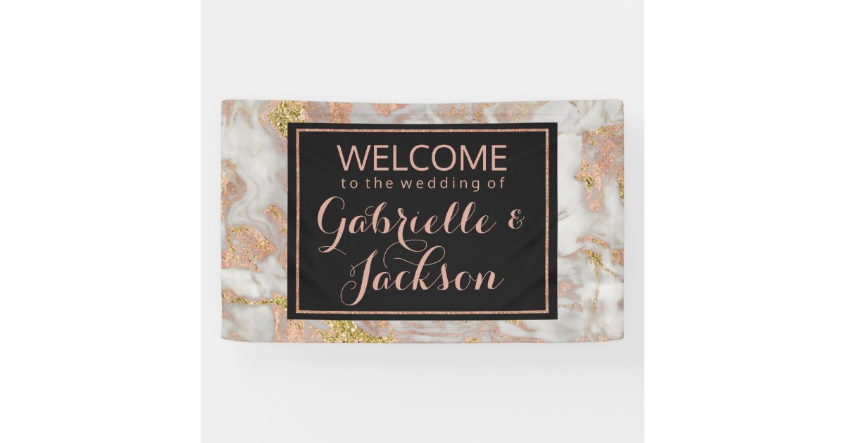 Modern Faux Rose Gold Marble Wedding Welcome Banner | Zazzle