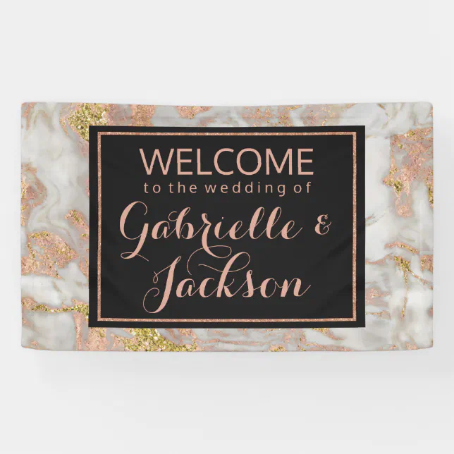 Modern Faux Rose Gold Marble Wedding Welcome Banner | Zazzle