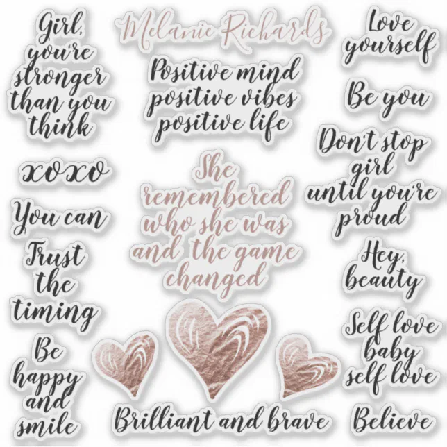 Modern Faux Rose Gold Motivational Quotes Pack Sticker | Zazzle