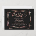 Modern faux rose gold script black thirty invitation | Zazzle