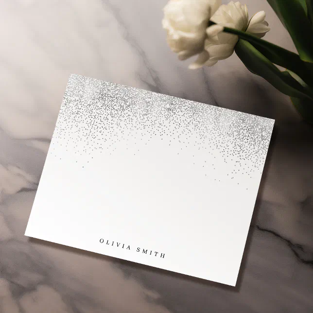 Modern faux silver glitter personalized Stationery Note Card | Zazzle