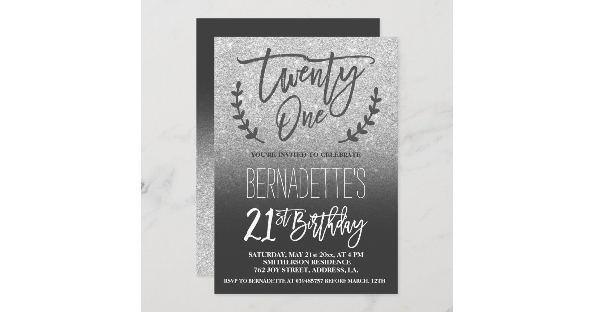 Modern faux silver glitter script 21st Birthday Invitation | Zazzle