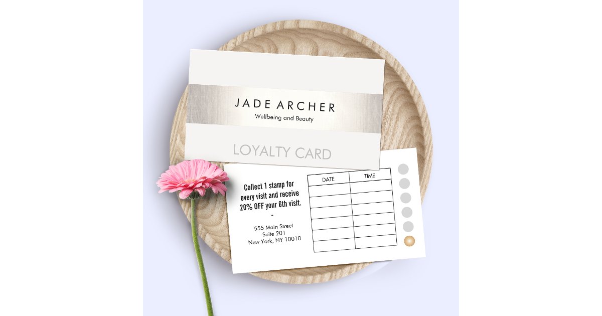 Modern FAUX Silver Striped Customer Loyalty Card | Zazzle