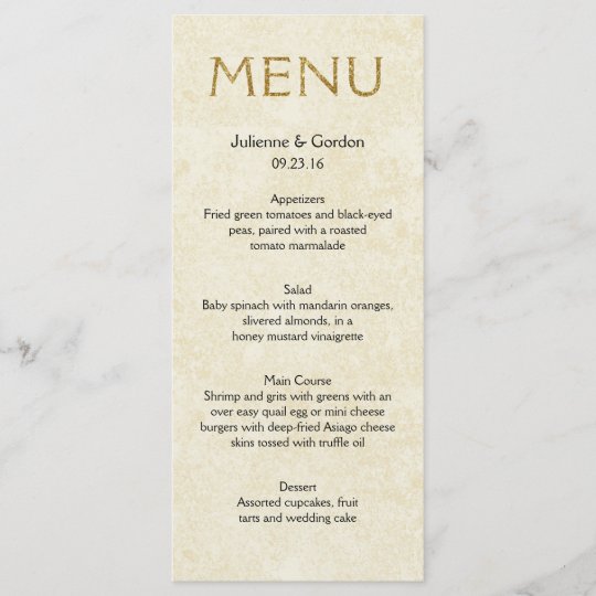 Modern Faux Sparkle Gold Ivory Menu Cards | Zazzle.com