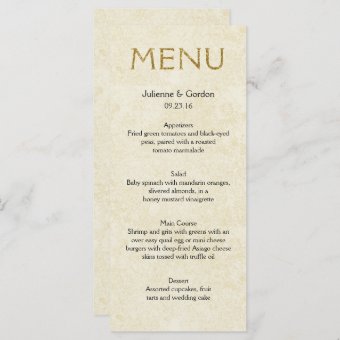 Modern Faux Sparkle Gold Ivory Menu Cards | Zazzle
