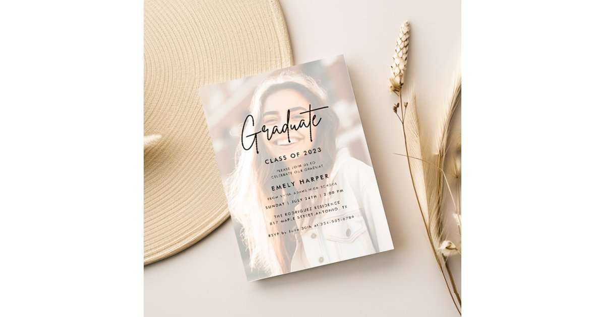 Modern Faux Vellum Overlay Photo Graduation Party Invitation | Zazzle