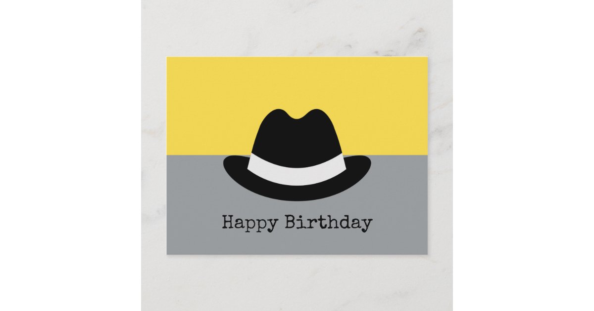 Modern Fedora Colorblock Birthday Postcard | Zazzle