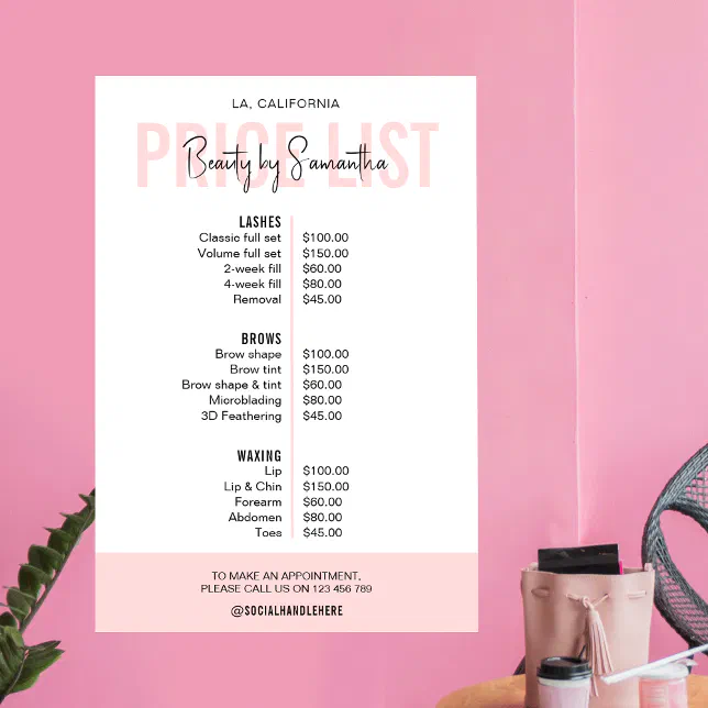 Modern Feminine Blush Pink Beauty Salon Price List Poster | Zazzle