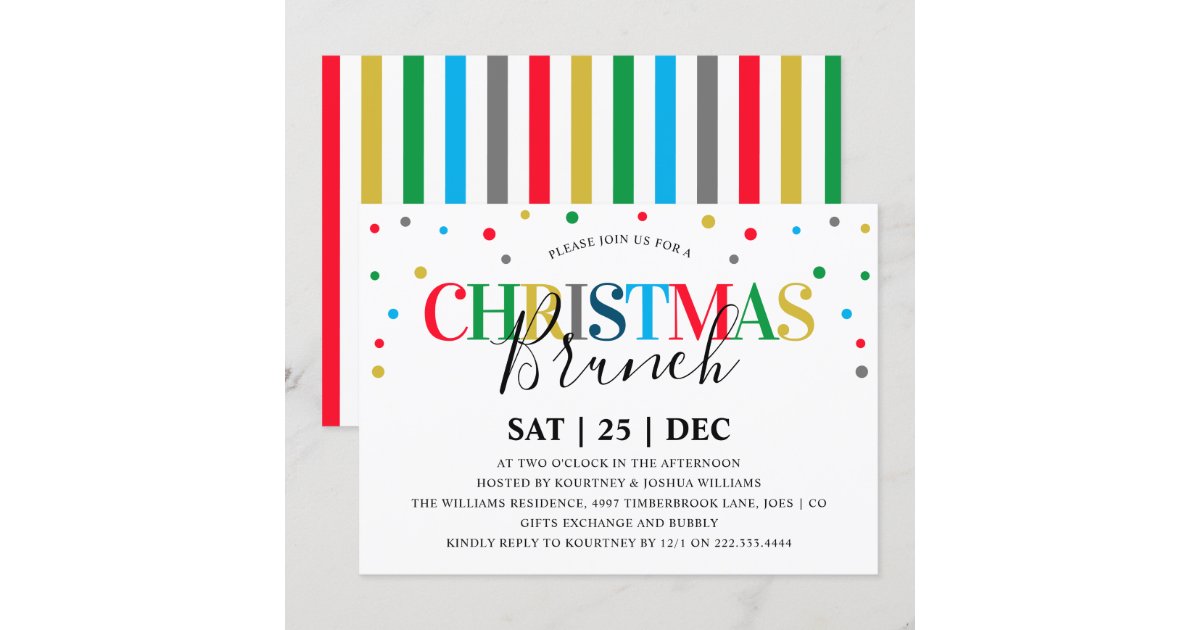 Modern Festive Colorful Christmas Brunch Invitation | Zazzle