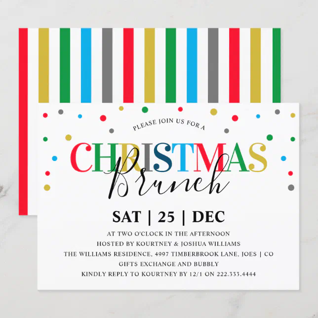 Modern Festive Colorful Christmas Brunch Invitation | Zazzle