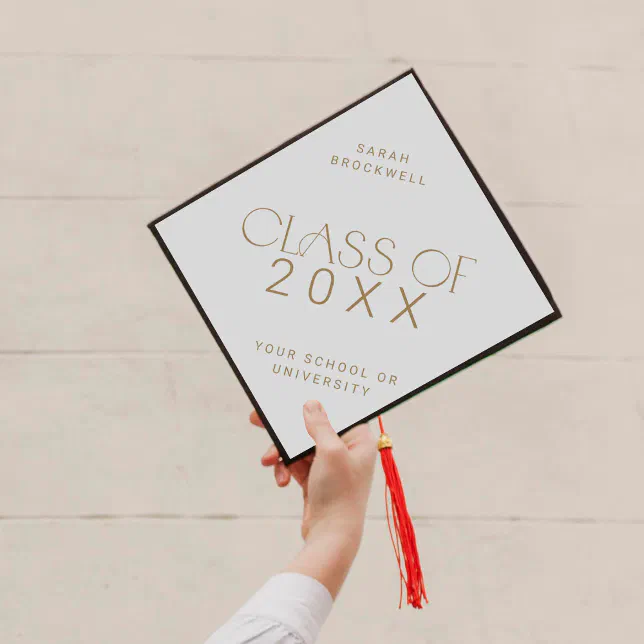 Modern Fete Gold Class Year Grad Name Graduation Cap Topper | Zazzle
