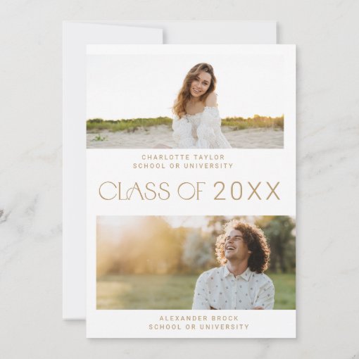 Modern Fete Gold Photo Double Graduation Party Invitation | Zazzle