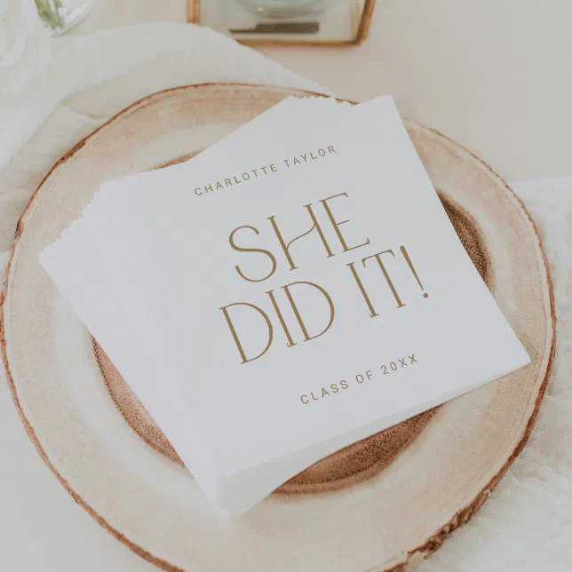 Modern Fete Gold She Did It Graduation Napkins | Zazzle