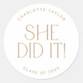 Modern Fete Gold She Did It Graduation Sticker | Zazzle