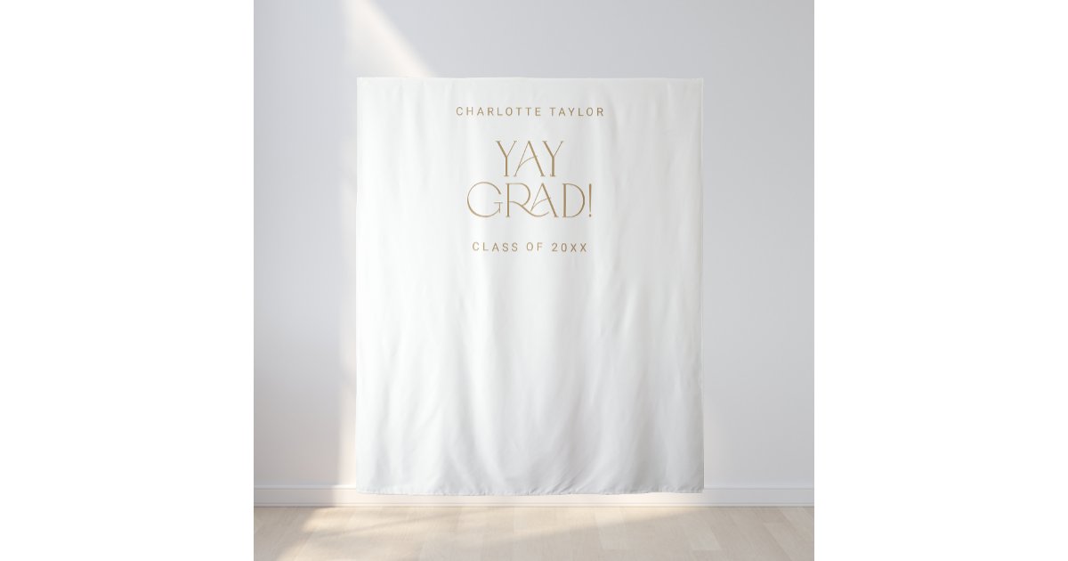 Modern Fete Gold Yay Grad Graduate Photo Backdrop | Zazzle