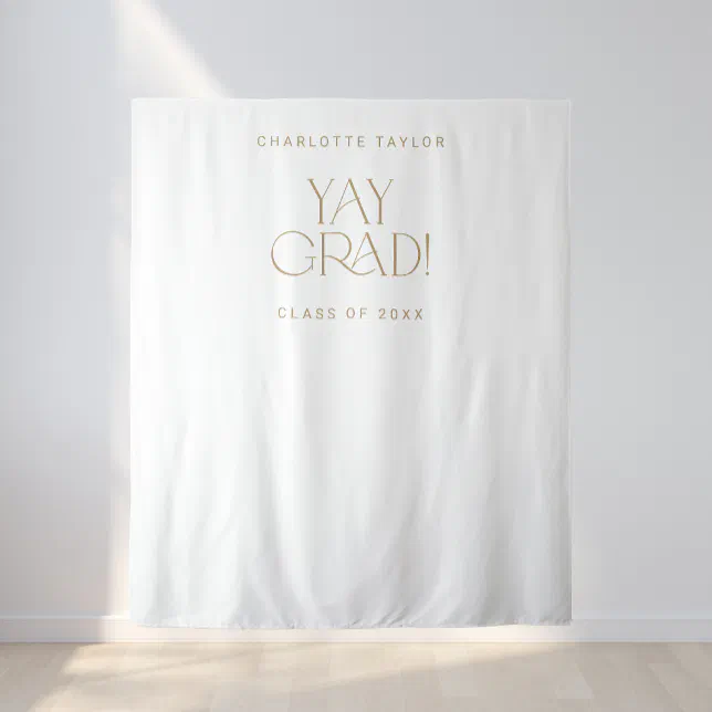 Modern Fete Gold Yay Grad Graduate Photo Backdrop | Zazzle