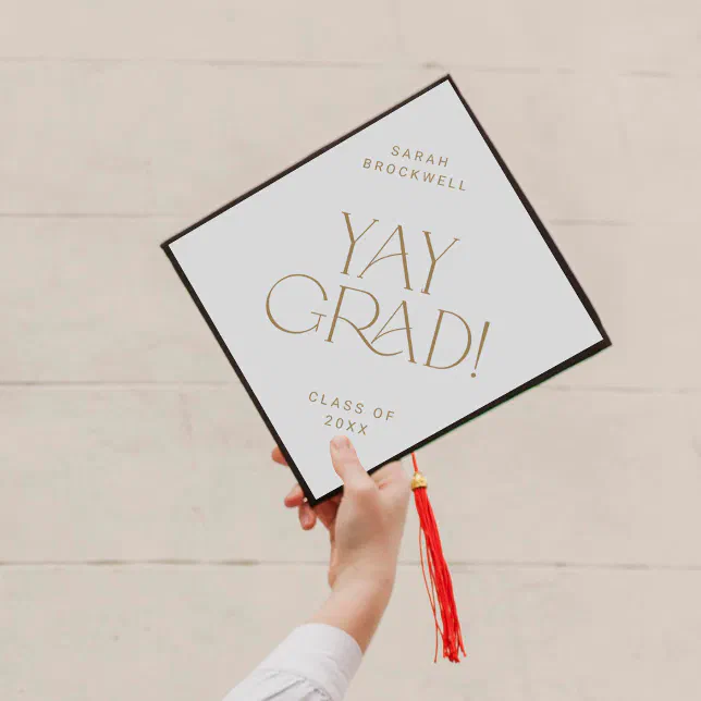 Modern Fete Gold Yay Grad Name and Class Year Graduation Cap Topper ...