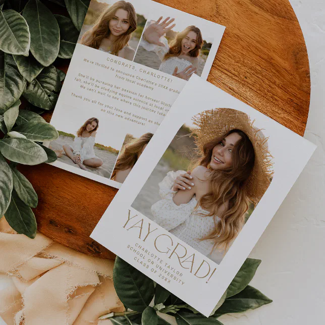 Modern Fete Gold Yay Grad Photo Arch Graduation Announcement | Zazzle