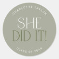 Modern Fete Green She Did It Graduation Sticker | Zazzle