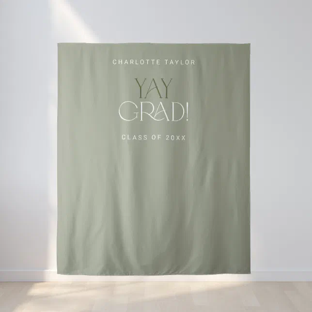 Modern Fete Green Yay Grad Graduate Photo Backdrop | Zazzle