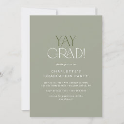 Modern Fete | Green Yay Grad Graduation Party Invitation | Zazzle