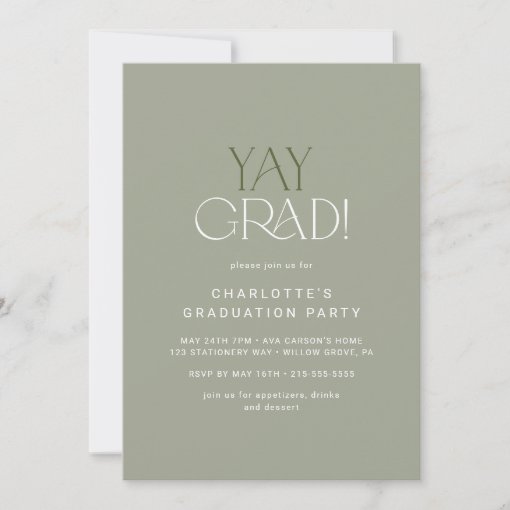 Modern Fete | Green Yay Grad Graduation Party Invitation | Zazzle