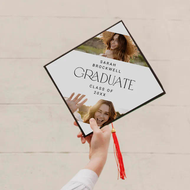 Modern Fete | Minimal Graduate Photo Graduation Cap Topper | Zazzle