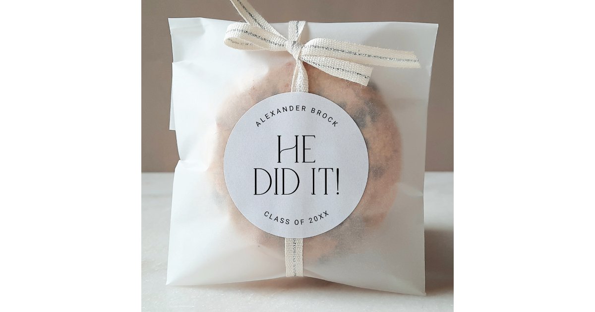 Modern Fete Minimal He Did It Graduation Sticker | Zazzle