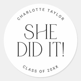 Modern Fete Minimal She Did It Graduation Sticker | Zazzle