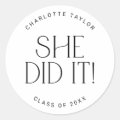 Modern Fete Minimal She Did It Graduation Sticker | Zazzle