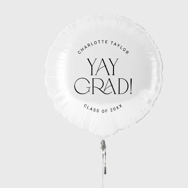 Modern Fete | Minimal Yay Grad Graduation Balloon | Zazzle