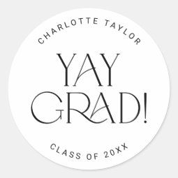 Modern Fete | Minimal Yay Grad Graduation Sticker | Zazzle