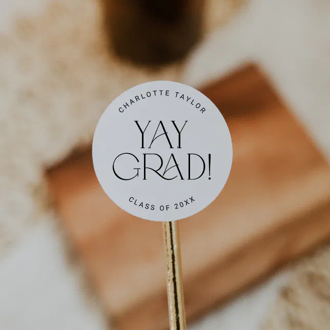 Modern Fete | Minimal Yay Grad Graduation Sticker | Zazzle