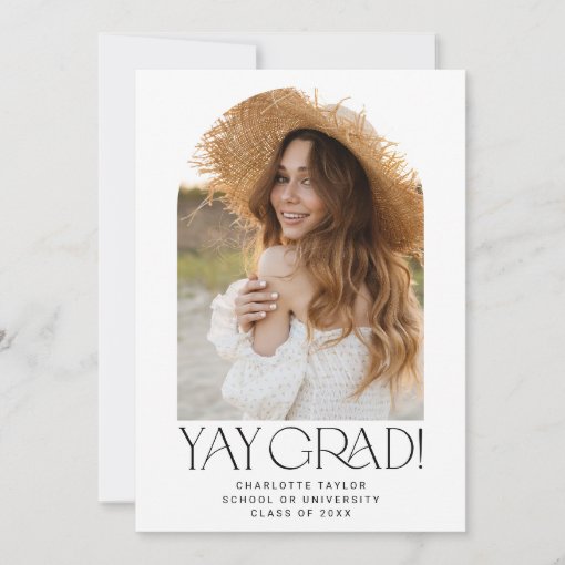 Modern Fete Minimal Yay Grad Photo Arch Graduation Announcement | Zazzle