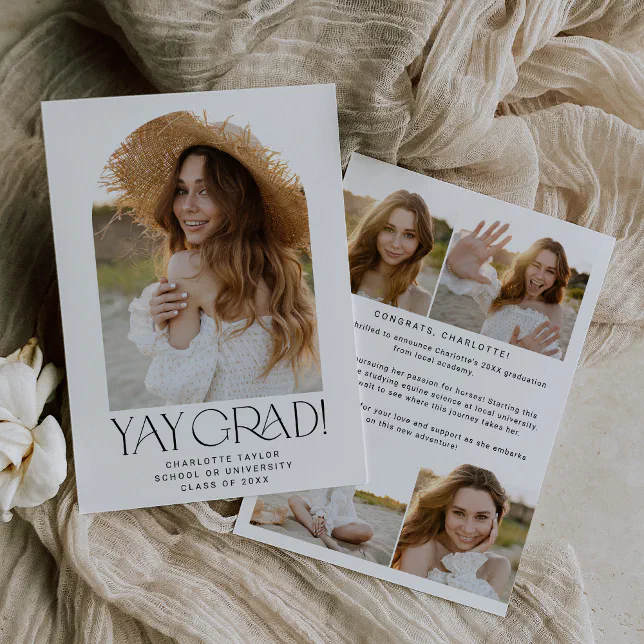 Modern Fete Minimal Yay Grad Photo Arch Graduation Announcement | Zazzle