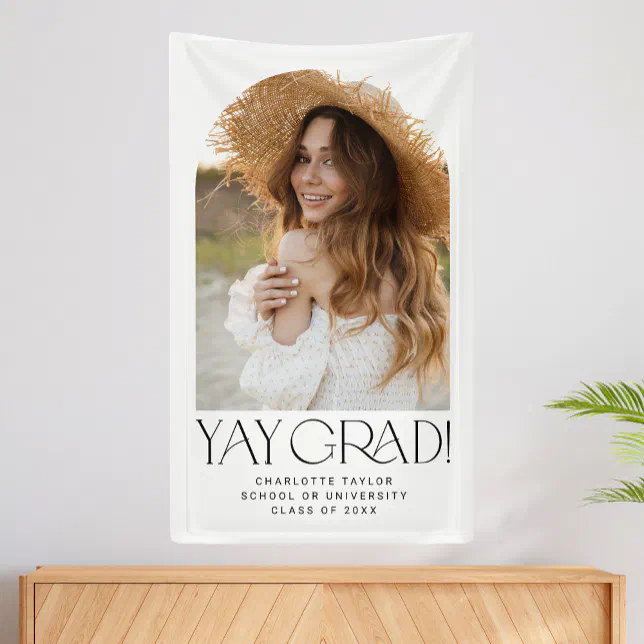Modern Fete Minimal Yay Grad Photo Arch Graduation Banner | Zazzle