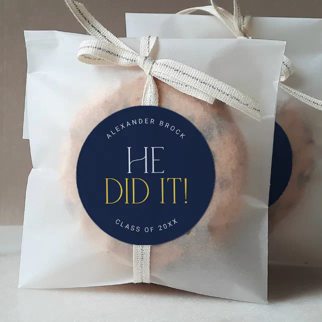 Modern Fete Navy Gold He Did It Graduation Sticker | Zazzle