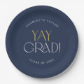 Modern Fete Navy Gold Yay Grad Graduation Paper Plates | Zazzle