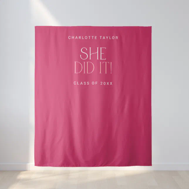Modern Fete | Pink She Did It Grad Photo Backdrop | Zazzle