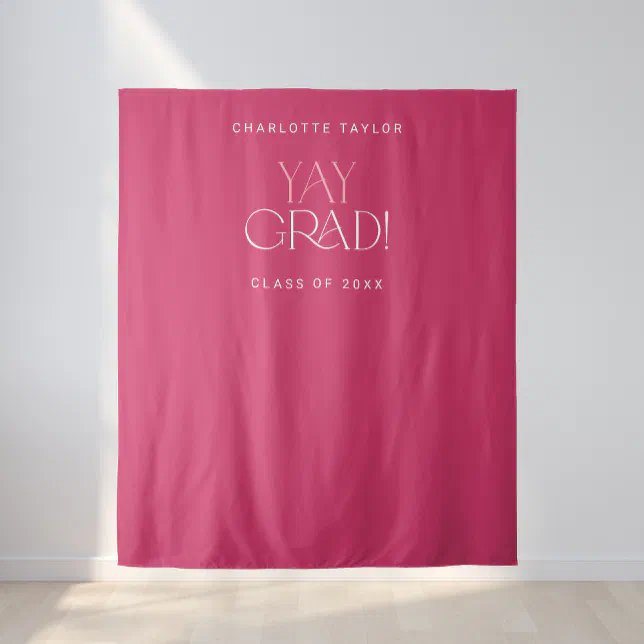 Modern Fete Pink Yay Grad Graduate Photo Backdrop | Zazzle