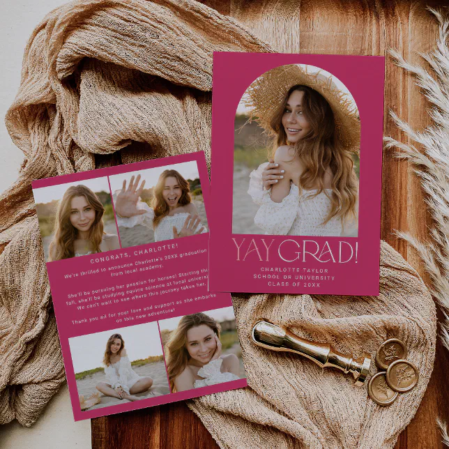 Modern Fete | Pink Yay Grad Photo Arch Graduation Announcement | Zazzle