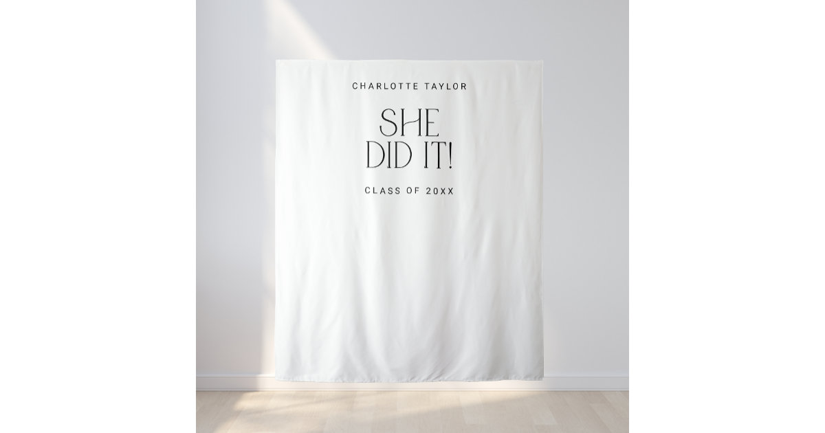 Modern Fete She Did It Graduation Photo Backdrop | Zazzle