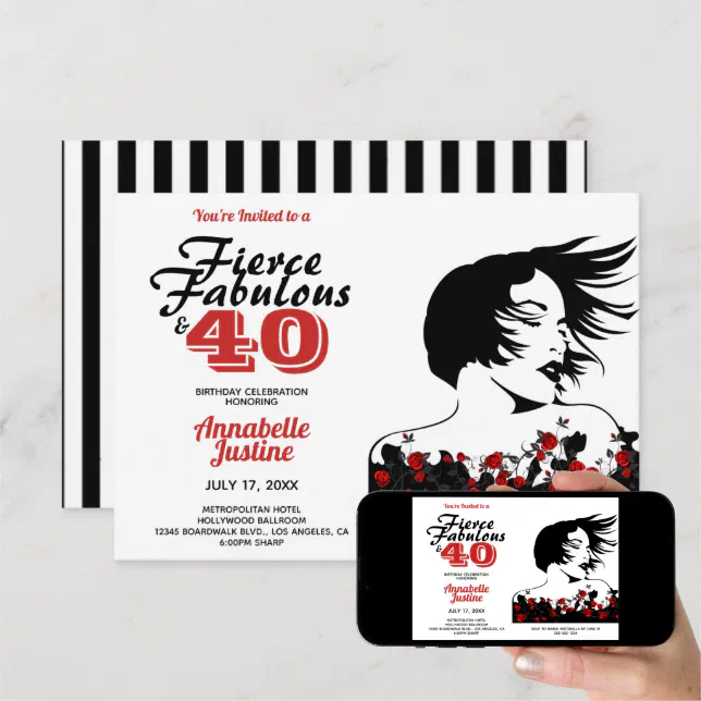 Modern FIERCE FABULOUS & 40 Stylish Birthday Invitation | Zazzle