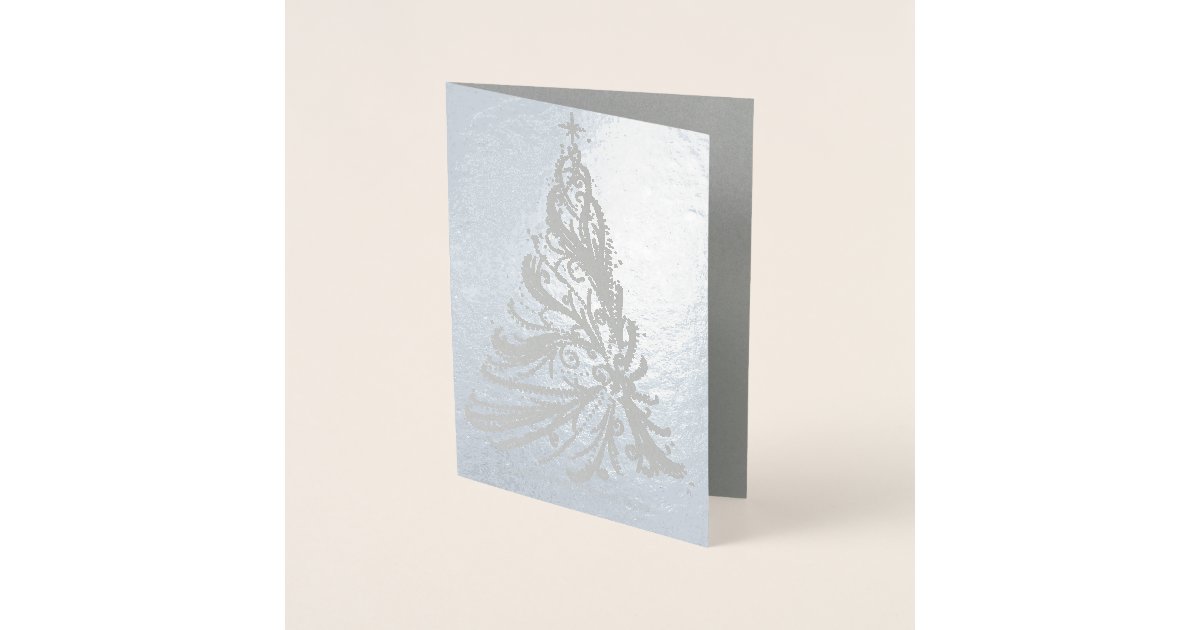 Modern Filigree Christmas Tree Silver Foil Card | Zazzle