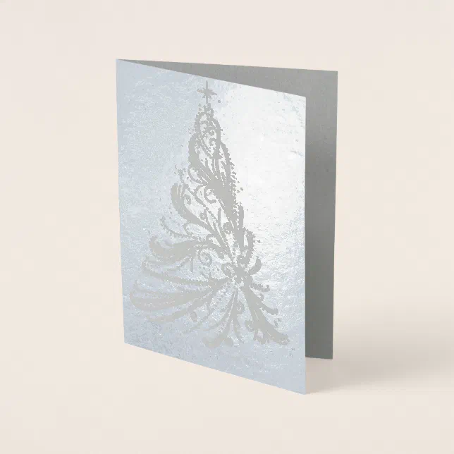 Modern Filigree Christmas Tree Silver Foil Card | Zazzle