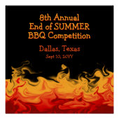 Modern Fire Flames BBQ Cook Off Competition Poster | Zazzle