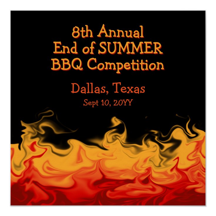 Modern Fire Flames BBQ Cook Off Competition Poster | Zazzle