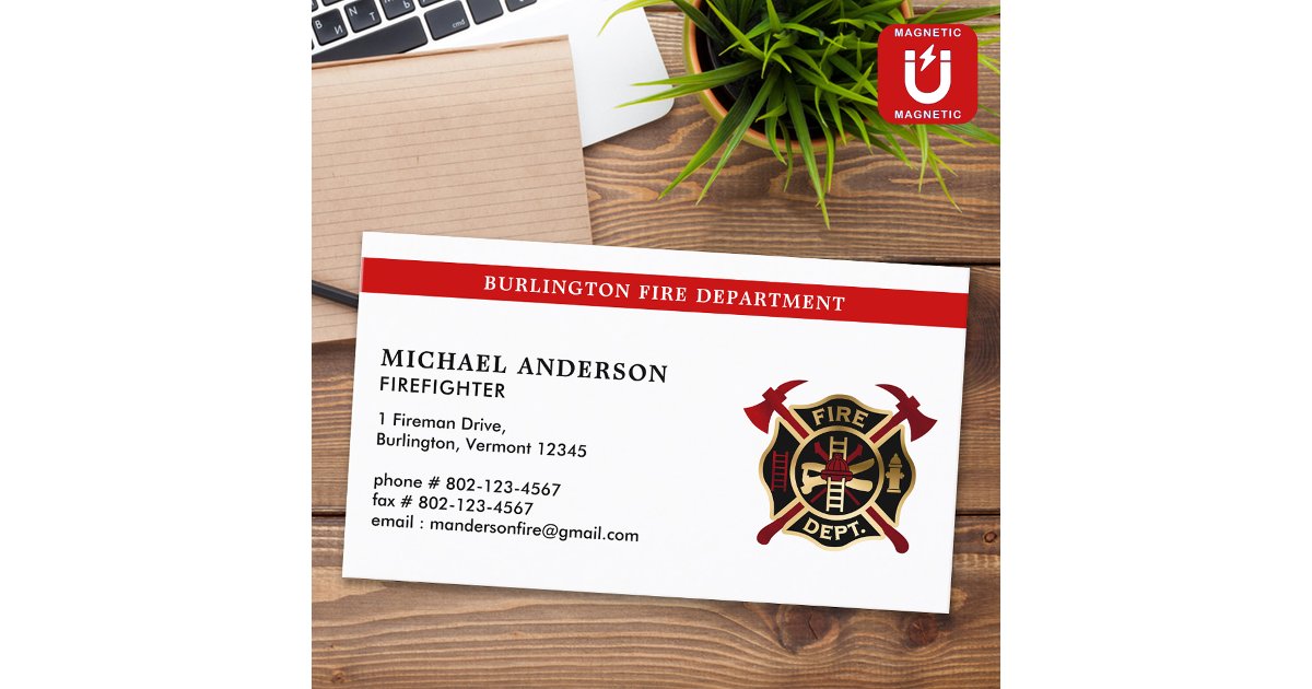 Modern Firefighter Custom Fire Department Logo Business Card Magnet ...