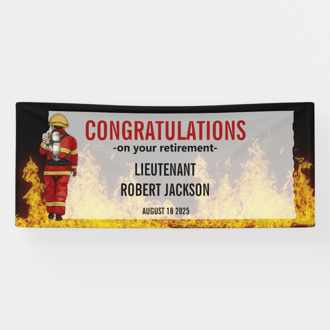 Modern Firefighter Flames Retirement Banner | Zazzle