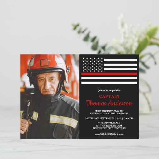 Modern Firefighter Retirement Party Custom Photo Invitation | Zazzle
